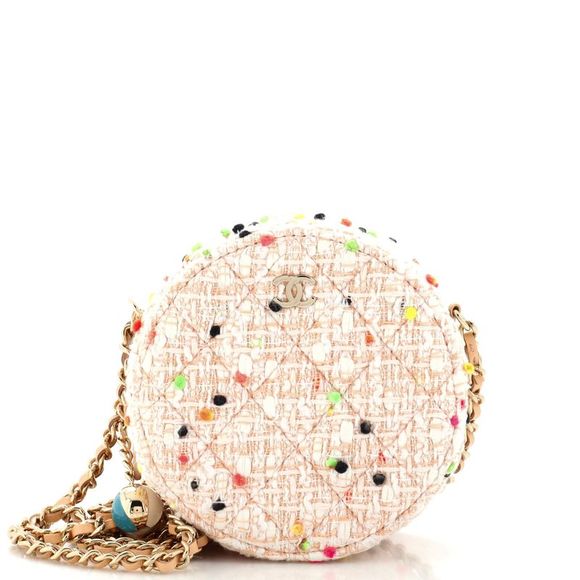 CHANEL | Bags | Chanel Charm Round Clutch With Chain Quilted Tweed ...